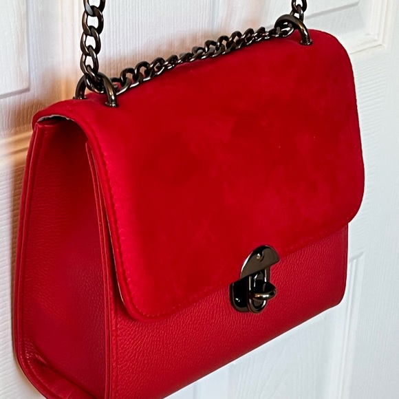 Bags | New Faux Leather 2 Tone Red Box Style Long Shoulder Chain Strap ...